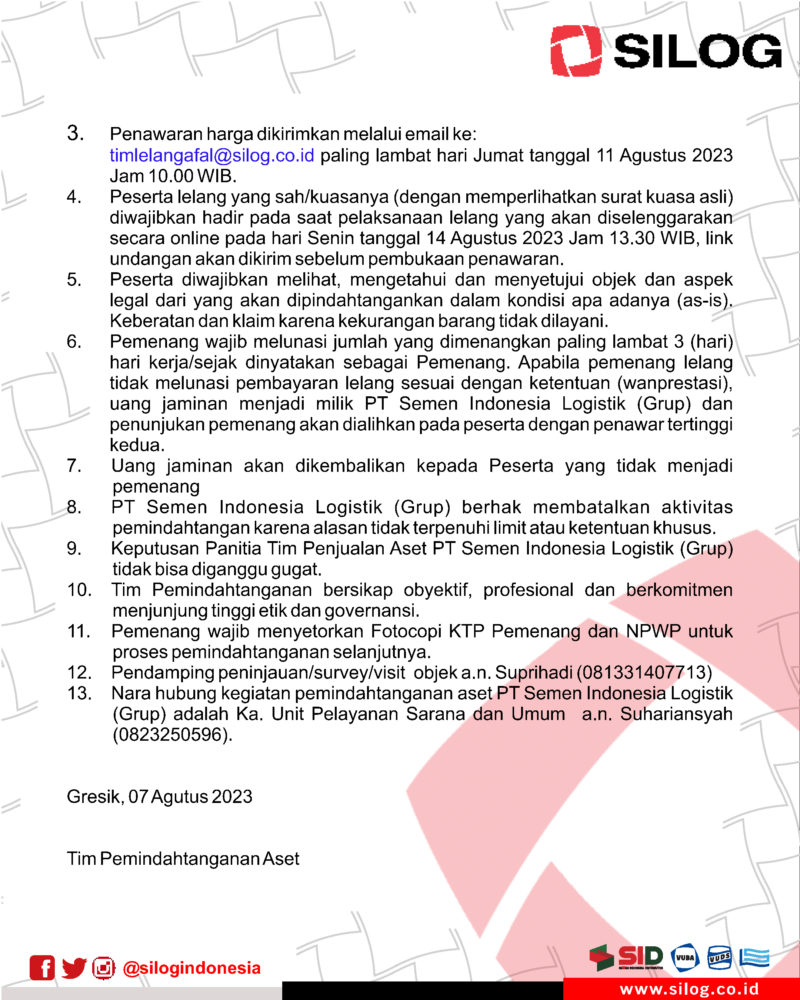 PENGUMUMAN LELANG – SILOG